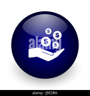 Save money blue glossy ball web icon on white background. Round 3d ...