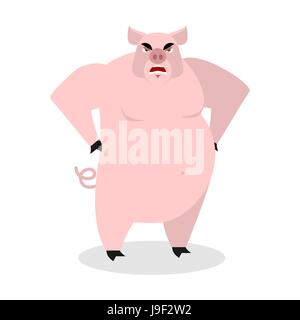 Angry pig. Aggressive wild boar. Logo big boar. grumpy farm animal ...