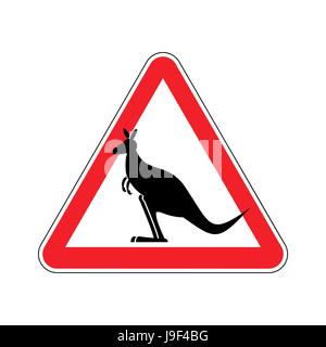 Kangaroo Warning sign. wallaby Hazard attention symbol. Danger road ...