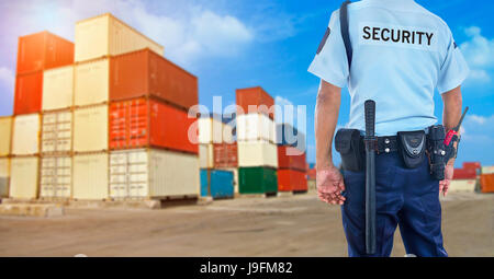 Security Guard At Cargo Container Storage Terminal Stock Photo - Alamy