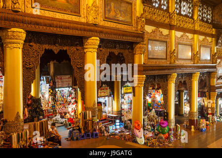 Myanmar, Yangon, Shwedagon Pagoda, Pagoda Entranceway Souvenir Shops ...