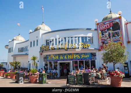 Fish and Chips restaurant on Clacton Pier, Essex, England Stock Photo ...