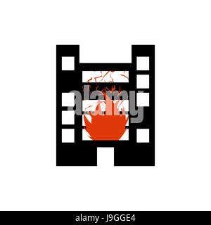 Burn building. Fire in facility. Arson home. Flames from office windows ...