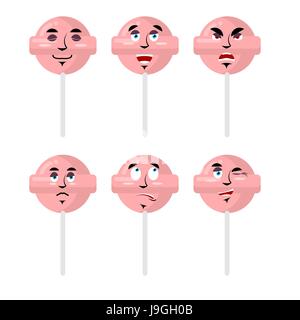 Cute character lollipop with sad emotions, face and mask keep distance ...