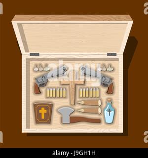 Weapons vampire hunter. Tools against undead. Garlic and silver bullets ...