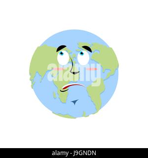 Planet sphere emoji afraid scary expression vector. Earth globe frustrated and nervous face with ...