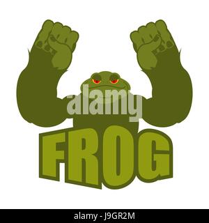 Strong frog. powerful toad with large muscles. Amphibian animal athlete ...