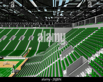 Beautiful sports arena for basketball with green seats and VIP boxes ...
