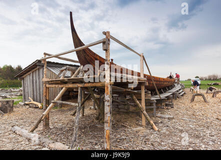 Denmark, Funen, Ladby, Ladby Viking Museum, Viking king's funeral ship ...