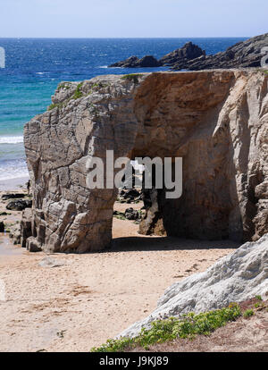 Wild coast with Arch of Port Blanc, Quiberon, Brittany, France Stock ...