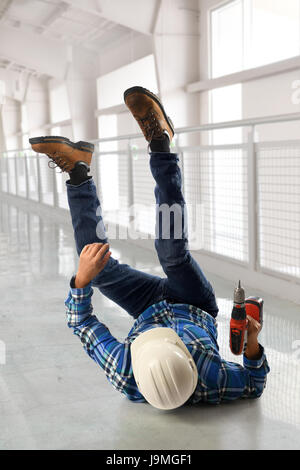 Fall And Fall Injury Accident At Workplace. Man Fell Down Stairs Stock ...