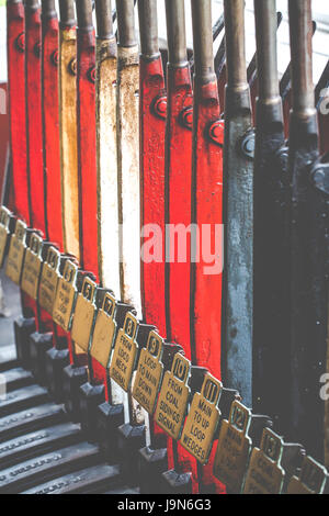 Train signal box point lever handles Stock Photo - Alamy