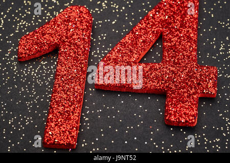 Number fourteen blue color over a red background. Anniversary ...
