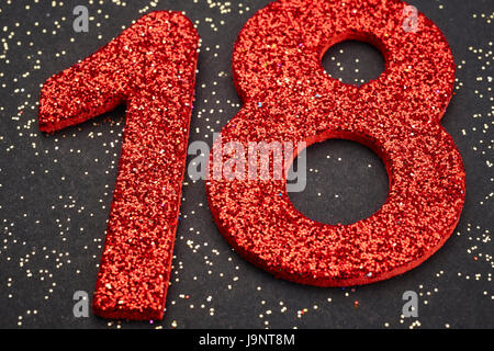 Number eighteen purple color over a red background. Anniversary ...