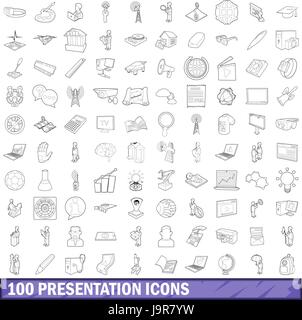 100 lecture icons set. Outline illustration of 100 lecture icons vector ...