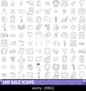 100 sale icons set. Outline illustration of 100 sale icons vector set isolated on white ...