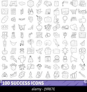 100 success icons set. Outline illustration of 100 success icons vector ...