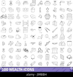 100 wealth icons set. Outline illustration of 100 wealth icons vector ...