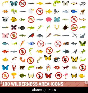 100 wilderness area icons set, flat style Stock Vector Image & Art - Alamy
