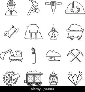 Gold mining icons set outline vector. Mine golden. Ore miner Stock ...