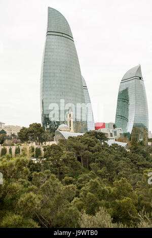 View of the Flame Towers from Dagustu Park, Baku, Azerbaijan Stock ...