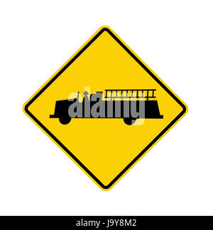 yellow and black fire station warning road sign Stock Photo - Alamy