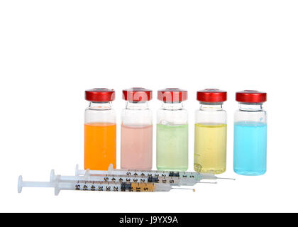 Five vials of medication exaggerated psychedelic with bright color of ...