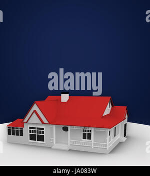 Red house standing against a blue background Stock Photo - Alamy