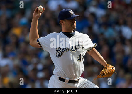 Milwaukee Brewers relief pitcher Jared Koenig works against a San Diego ...