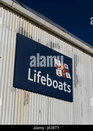 RNLI Lifeboats sign on side of building in Newlyn, Cornwall Stock Photo ...