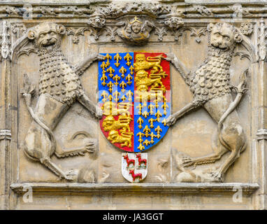 Cambridge University Shield / Coat of Arms on a building in central ...