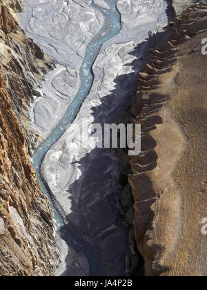 The valley is a high-mountain river, photographed from a great height ...
