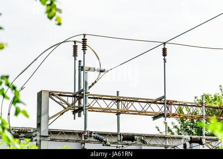 railway catenary overhead power cables near a mainline canal Stock Photo: 26238023 - Alamy