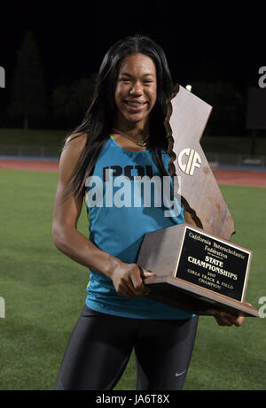 Ariyonna Augustine of Long Beach Poly celebrates after winning the ...