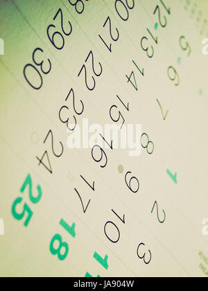 Vintage looking Detail of a calendar page with dates Stock Photo - Alamy