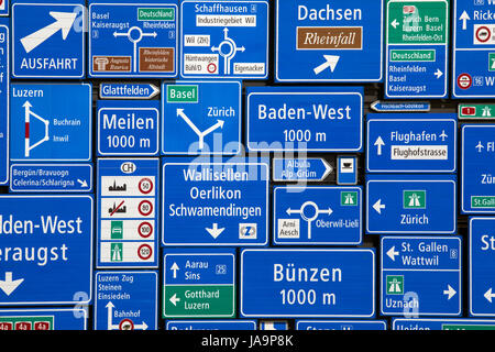 Road signs in the Swiss Museum of Transport (Verkehrshaus der Schweiz ...