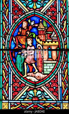 Jesus welcomed in Jerusalem, on Palm Sunday, people spreading coats ...