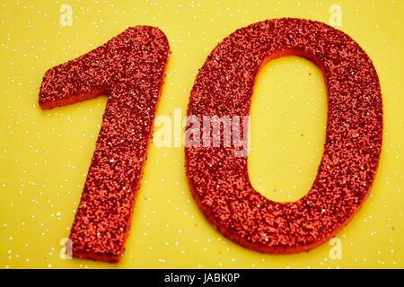 Number ten yellow color over a blue background. Anniversary. Horizontal ...