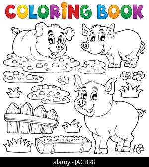 Coloring book pig theme 2 - picture illustration Stock Photo - Alamy