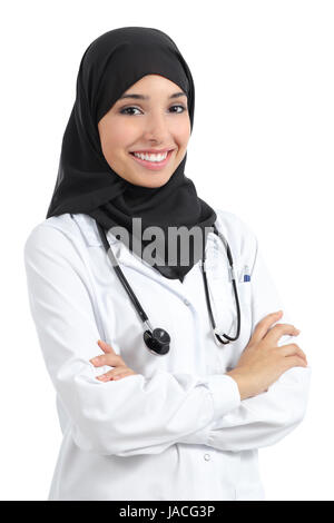 Young arab woman pharmacist smiling confident standing with arms ...