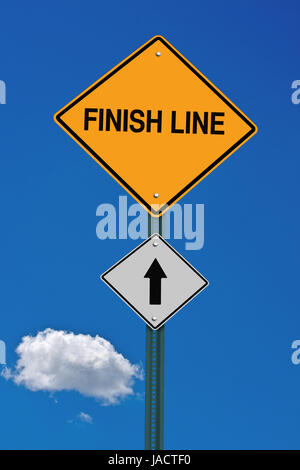 Finish Line just ahead road sign on blur background Stock Photo - Alamy