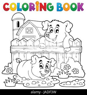 Coloring book pig theme 1 - picture illustration Stock Photo - Alamy