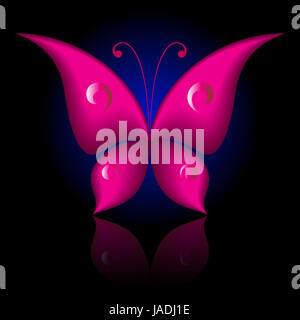 illustration of magenta icon simply butterfly on black background Stock ...