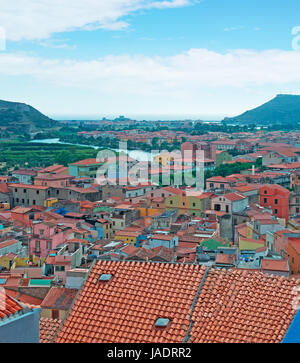 panoramic view of Bosa on a cloudy day Stock Photo - Alamy