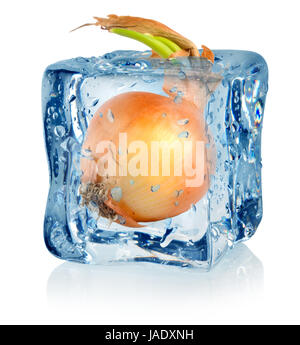 Ice cube and onion isolated on a white background Stock Photo - Alamy