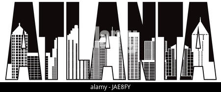 Atlanta Georgia City Skyline Text Outline with USA Flag Background ...