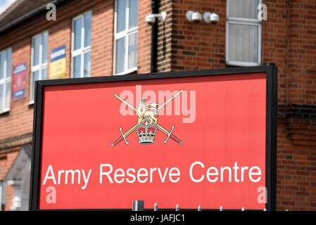 british army army reserve centre sign on wire fence in the uk Stock ...