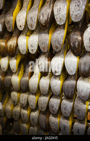 Close up of various metal shoe forms in a shoemaker's workshop Stock ...
