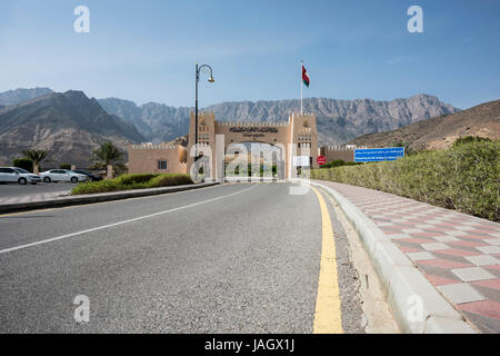 Main entrance and security gate of Wadi Dayqah Dam, the largest dam in ...