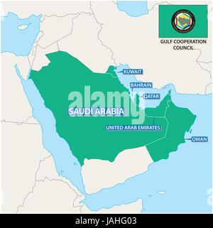 Map of the Member States of the Gulf Cooperation Council Stock Vector ...